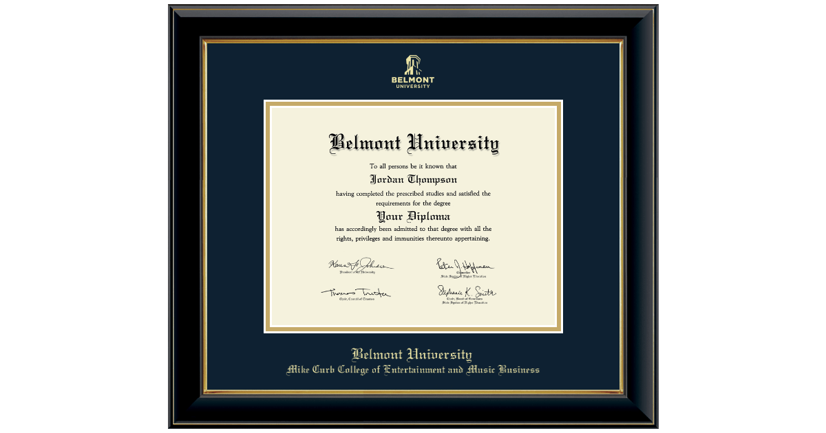 Gold Embossed Diploma Frame in Onyx Gold Belmont University - Item ...