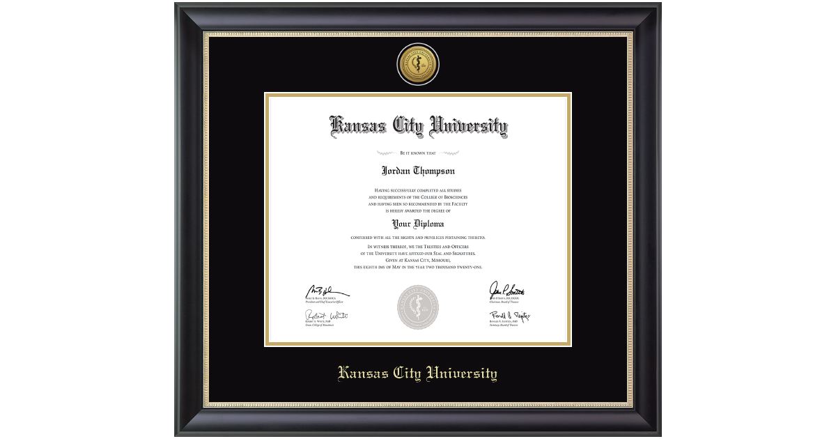 Gold Engraved Medallion Diploma Frame in Noir Kansas City University ...