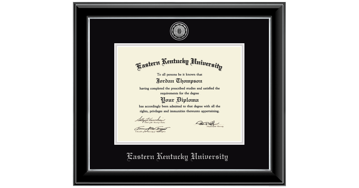 Silver Engraved Medallion Diploma Frame in Onyx Silver Eastern Kentucky University - Item ...