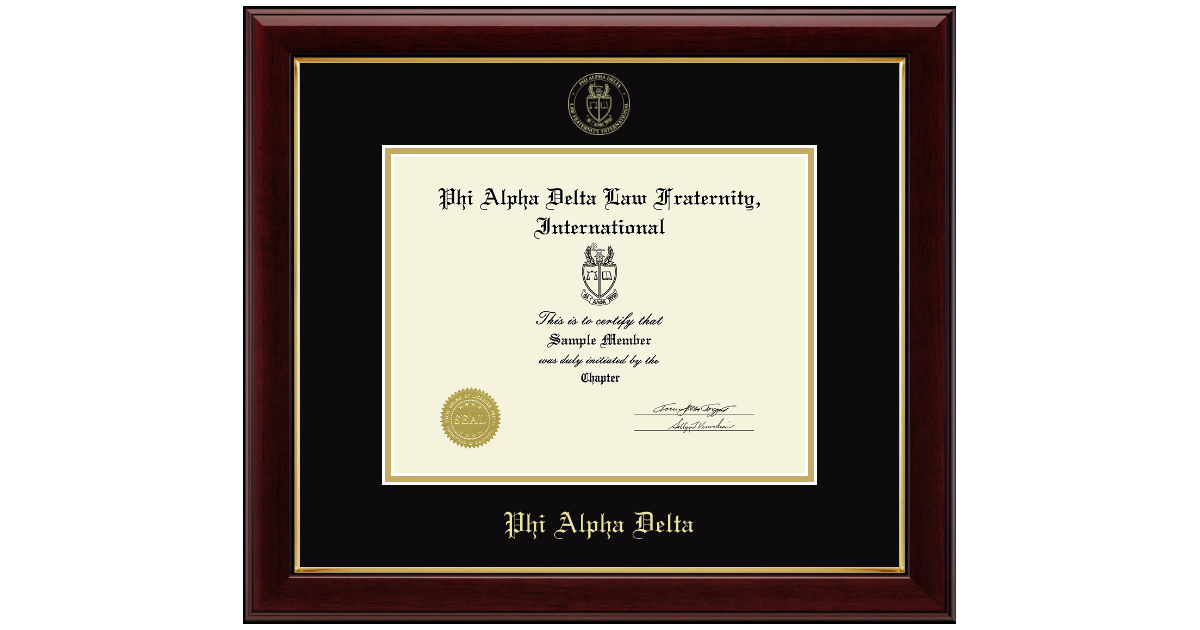 Gold Embossed Certificate Frame in Gallery Phi Alpha Delta - Item #461177