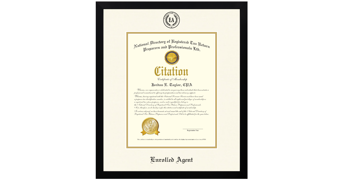 Enrolled Agent Dimensions Certificate Frame in Gotham PTIN Directory ...