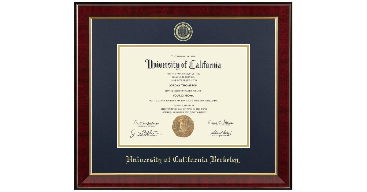 Gold Embossed Diploma Frame in Murano University of California Berkeley ...